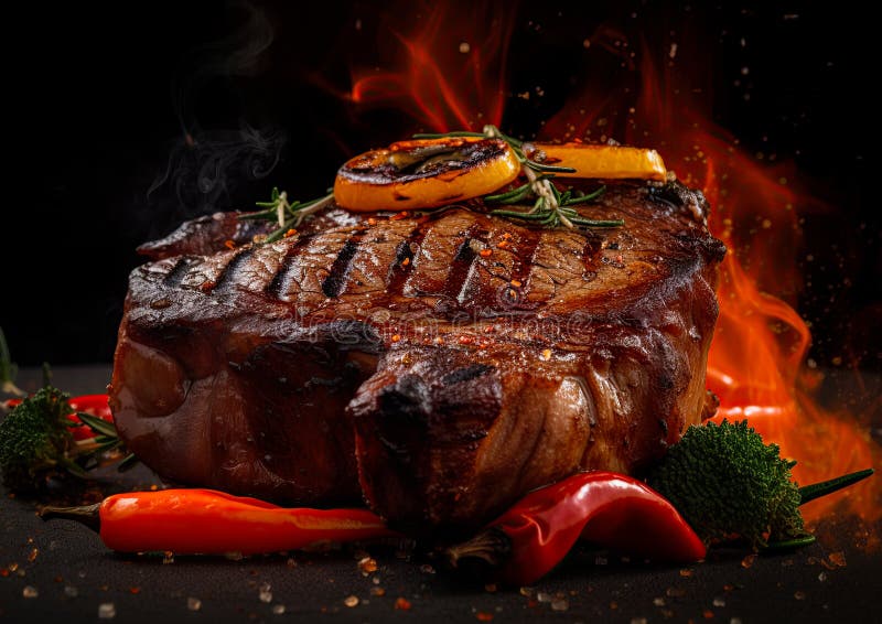 Steak and Vegetables Cooked on Barbecue Over the Fire. Generative Ai ...