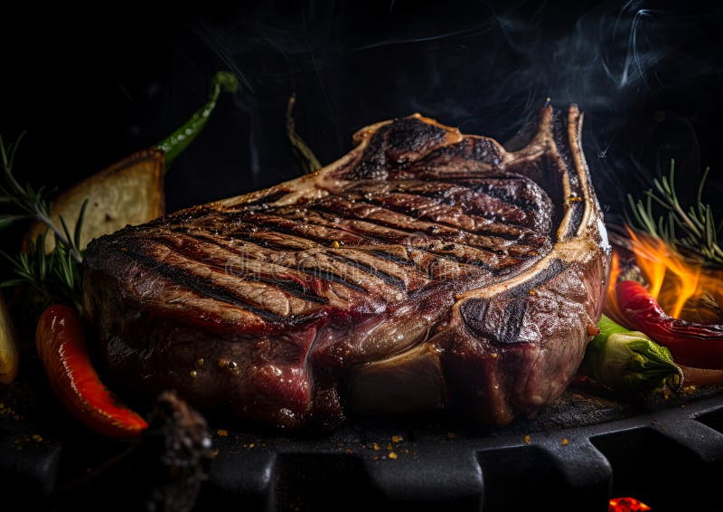 Steak and Vegetables Cooked on Barbecue Over the Fire. Generative Ai ...