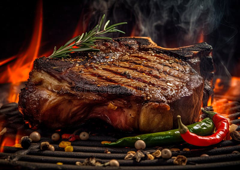 Steak and Vegetables Cooked on Barbecue Over the Fire. Generative Ai ...