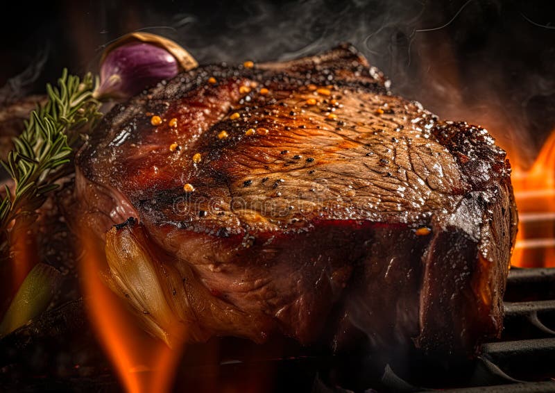 Steak and Vegetables Cooked on Barbecue Over the Fire. Generative Ai ...