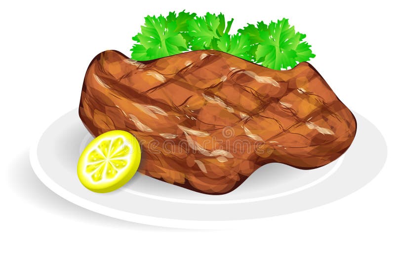 Steak on a white plate stock vector. Illustration of appetizer - 62356193