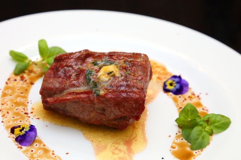 Steak on a White Plate. the Perfect Beef Steak. Medium Rare Steak ...