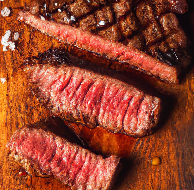 A Steak on a Wooden Table with a Plate of Steaks on it Stock Image ...