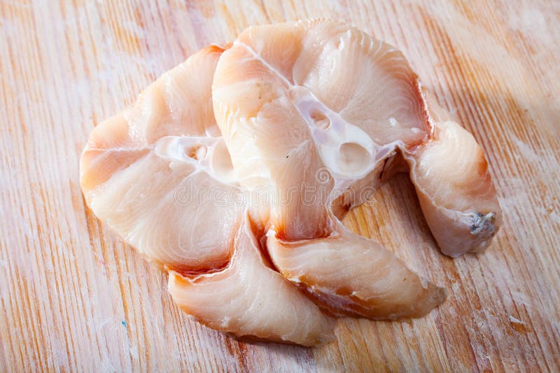Steakes of Raw Shark Fish on Wooden Table, Nobody Stock Image - Image ...