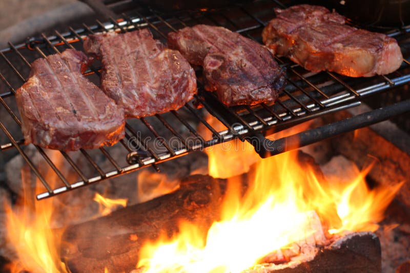 Steaks Cooking Over a Campfire Stock Image - Image of rare, steaks ...