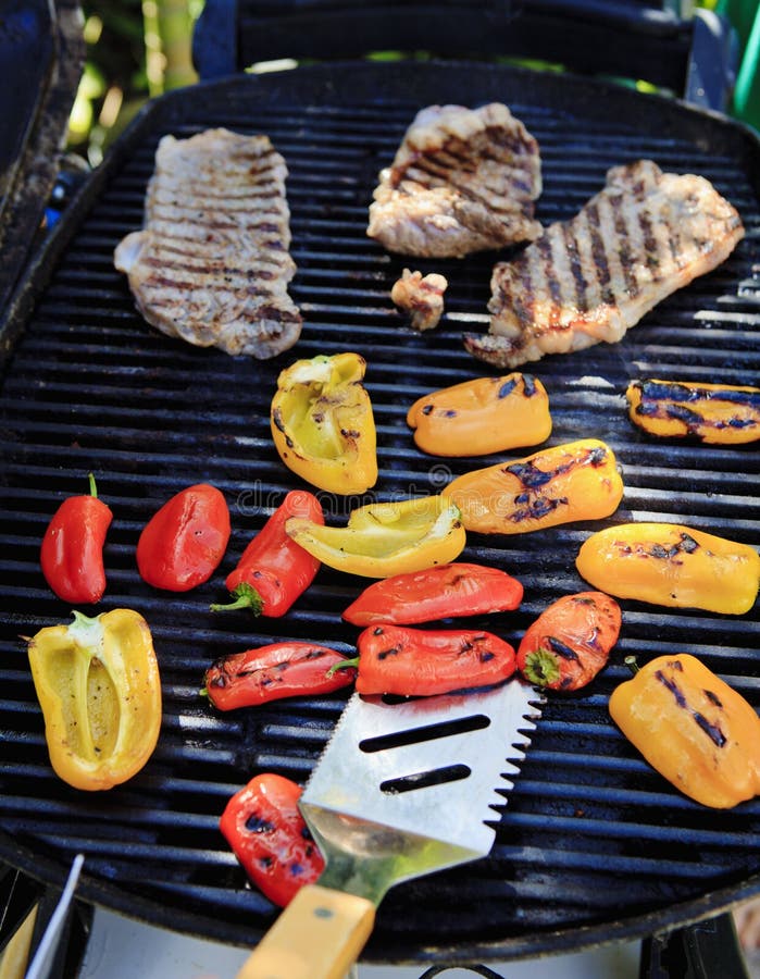 Steaks and Peppers on the Barbecue Stock Photo - Image of food, grill ...