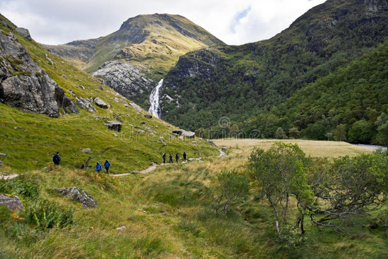 Steall Falls and tourists stock image. Image of fort - 27613685