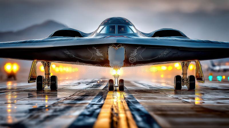 Stealth Bomber Captured from Low Angle with Lights Reflecting on Stock ...