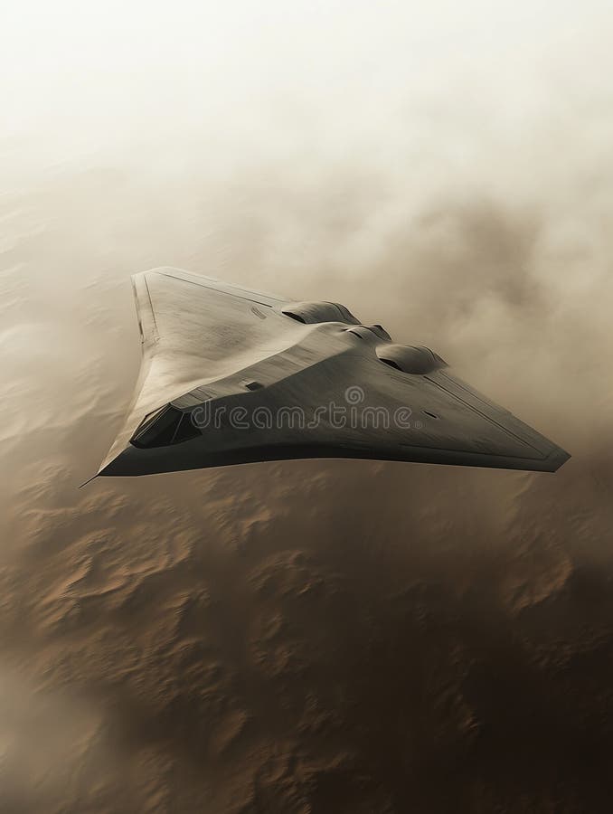 Stealth Bomber Glides Silently Over Desolate Terrain at Dusk for a ...