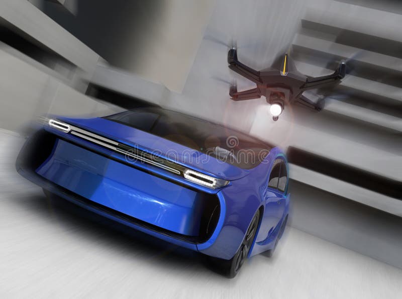 Stealth Drone Chasing Car in the Sky Stock Illustration - Illustration ...