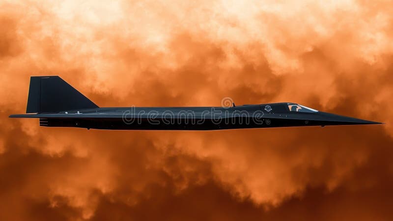 Stealth Fighter Jet Soaring through Dramatic Orange Clouds Stock Image ...