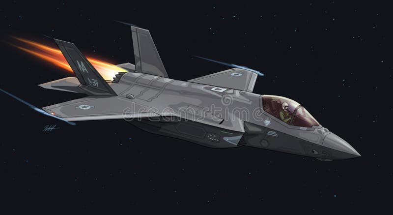 Stealth Jet Fighter Flying Against a Dark, Starry Sky. the Aircraft ...