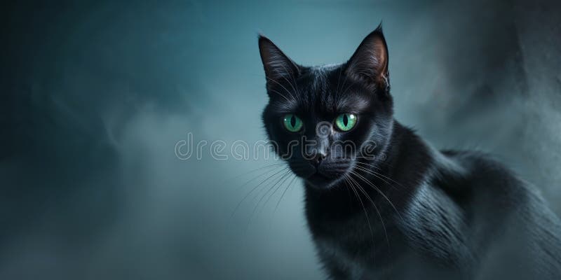 Stealthy Black Cat with Piercing Green Eyes in Moody Lighting. Stock ...