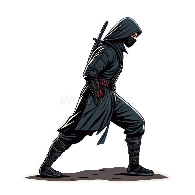 Stealthy Ninja Character in Dynamic Action Pose with Sword on ...