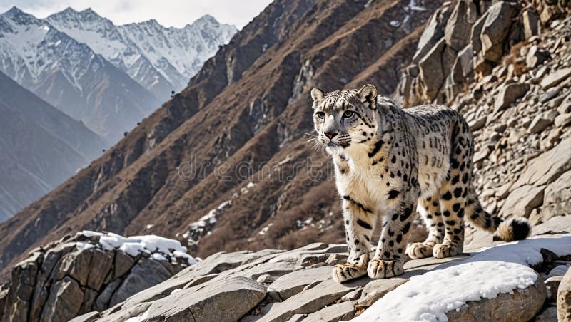 Stealthy Snow Leopard on Icy Himalayan Terrain Nature Photography Stock ...