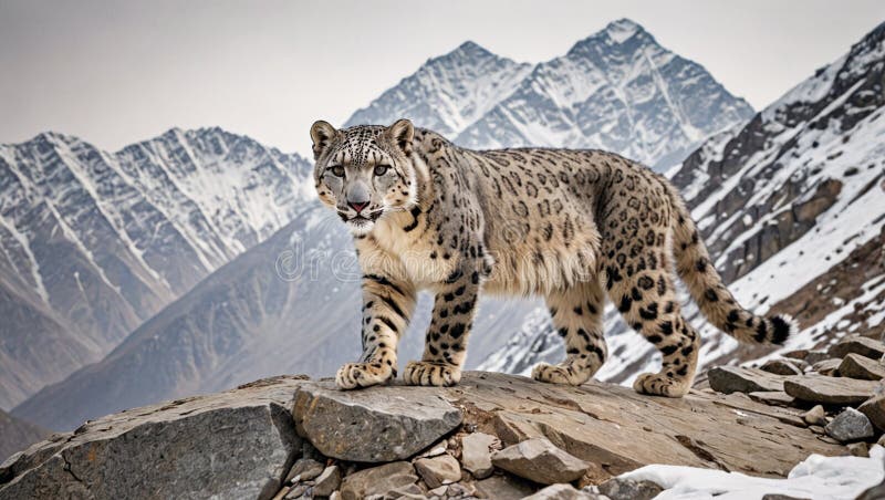 Stealthy Snow Leopard on Icy Himalayan Terrain Nature Photography Stock ...