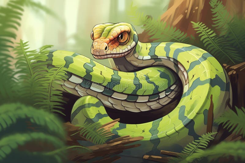 Stealthy Viper Slithering through Green Forest Ferns Stock Photo ...
