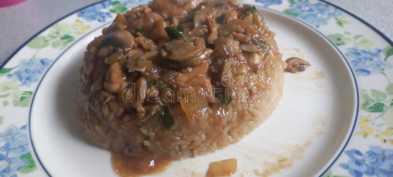 Steam Chicken Mushroom Rice Stock Image - Image of mushroom, rice ...