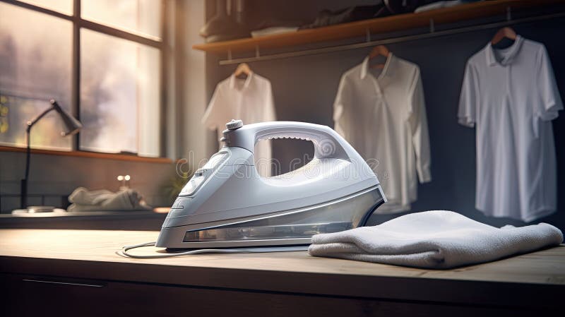 Steam Electric Iron on Board in Laundry Room Stock Photo - Image of ...