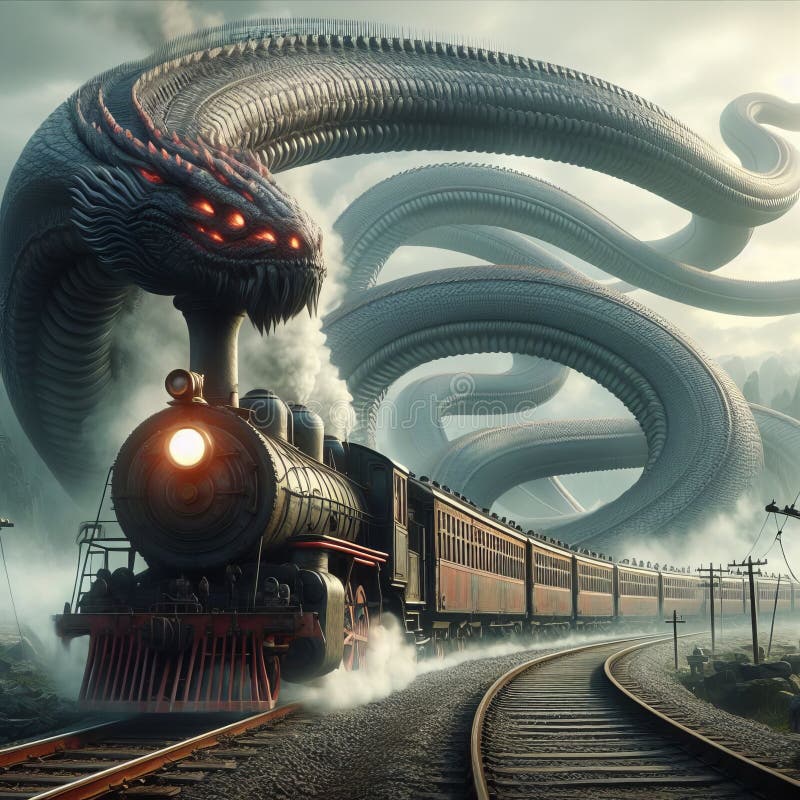 A Steam Engine that is Also a Giant Serpent, Its Coils Windin Stock ...