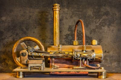 Steam Engine in Front of a Weathered Black Wall Stock Image - Image of ...