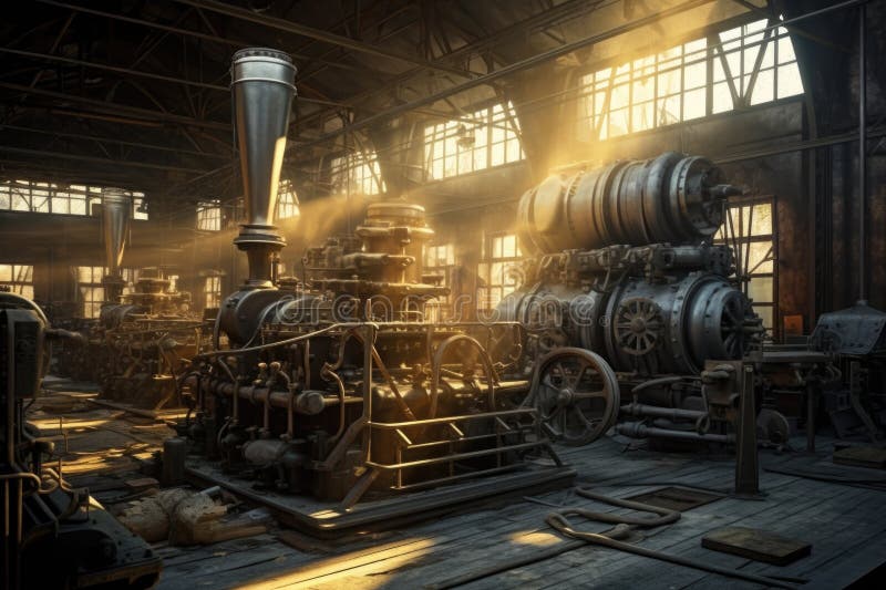 A Steam Engine Sitting Inside of a Building. Suitable for Historical or ...