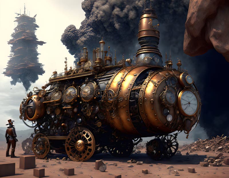 Steam Engine in Steampunk Style. AI Generated Stock Illustration ...