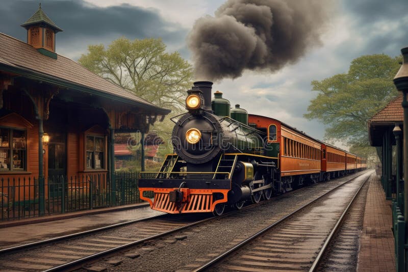 Historic Train Carriages Connected To Locomotive Stock Illustration ...