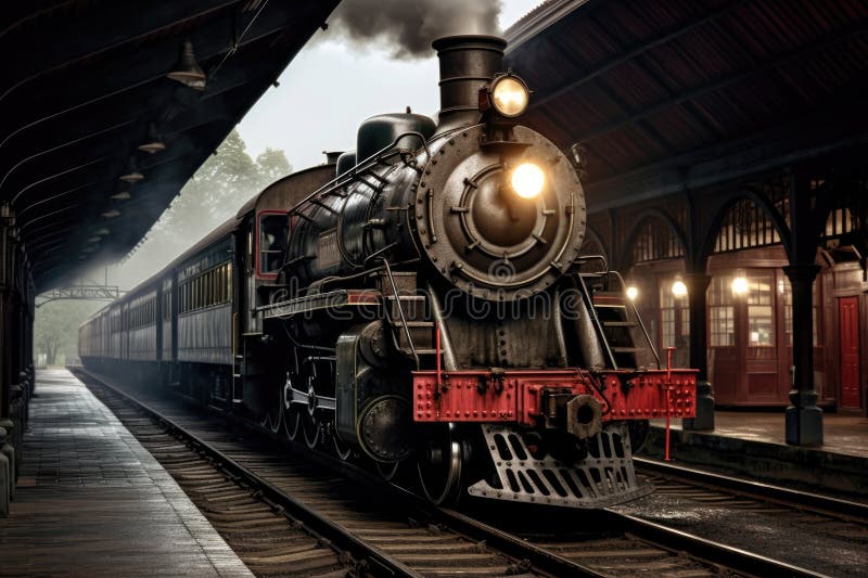 Steam Engine Train at Historic Station Platform Stock Illustration ...