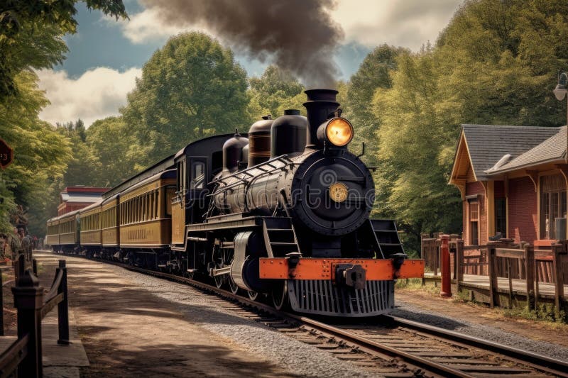 Steam Engine Train at an Old-fashioned Station Stock Illustration ...