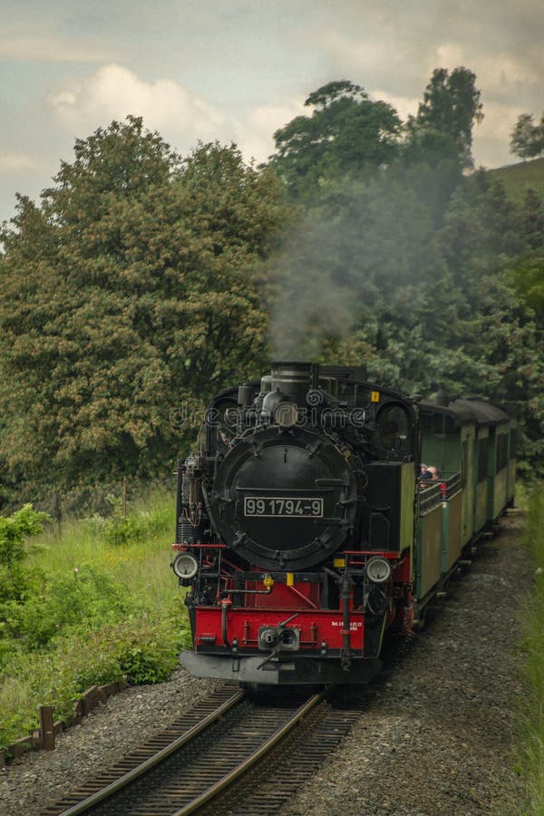 Steam Engine Train with Passengers in Summer Day Near Neudorf Germany ...