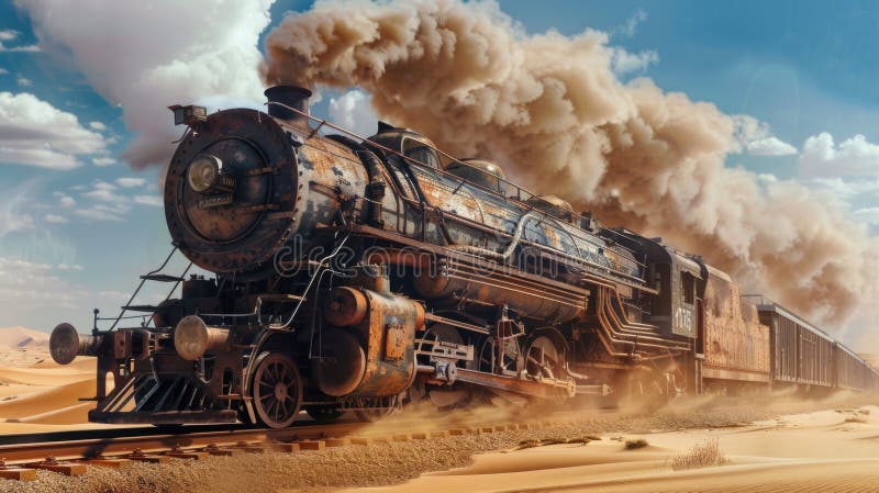 A Steam Engine Train Traveling through the Desert. Suitable for ...