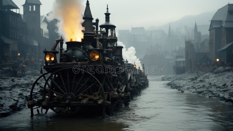 A Steam Engine Train Traveling Down a River. Generative AI Image. Stock ...