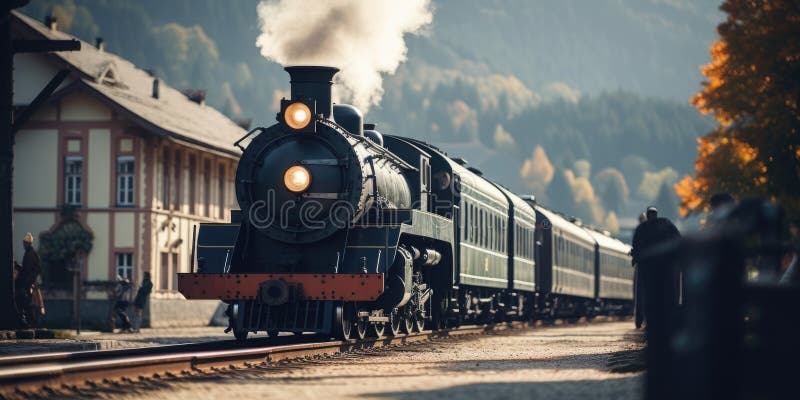 A Steam Engine Train Traveling Down Train Tracks. Stock Photo - Image ...