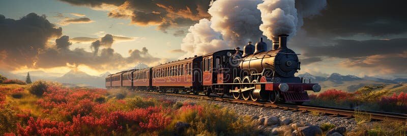 A Steam Engine Train Traveling Down Train Tracks. Generative AI Image ...