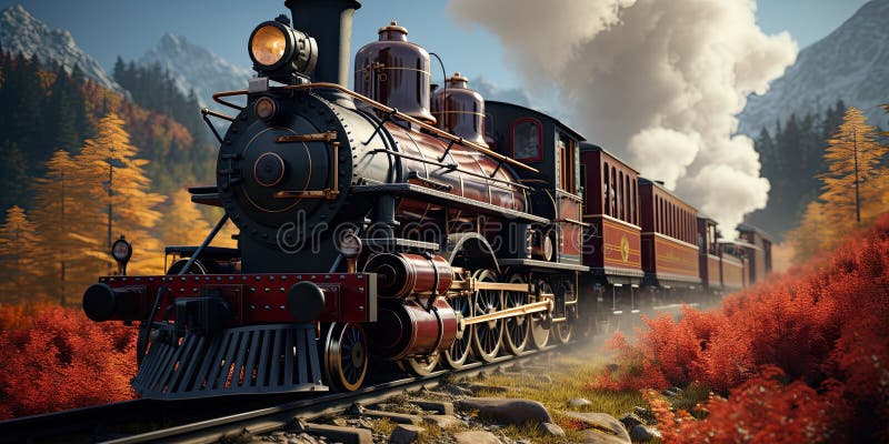 A Steam Engine Train Traveling Down Train Tracks. Generative AI Image ...