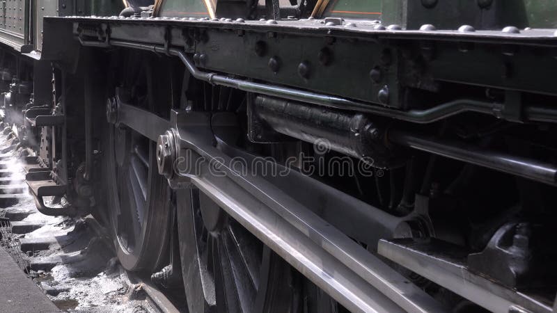 Steam Engine Wheels Move Slowly on Tracks Spinning 4K Stock Video ...