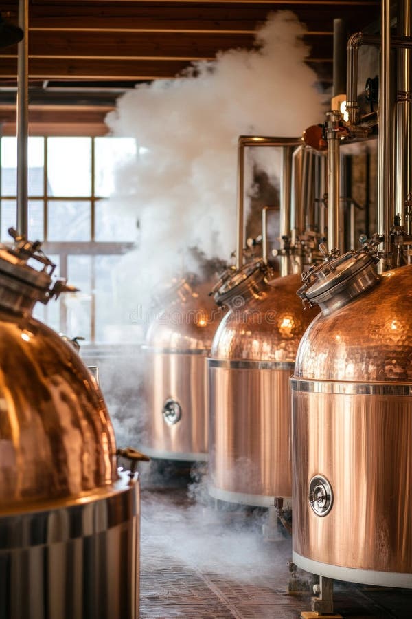 Steam Escaping from Copper Tanks in a Brewery Stock Photo - Image of ...