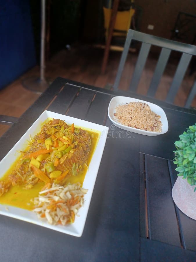 Steam fish and rice, blue stock image. Image of buff - 318924345