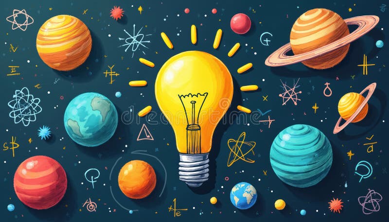 STEAM Flat Illustration. Lightbulb with Planetary System. Science ...