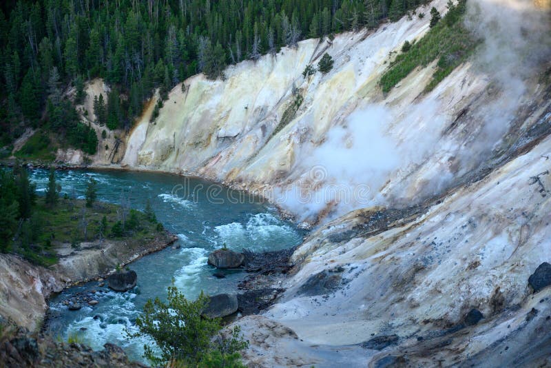 Steam Hovering Over Yellowstone River Stock Photo - Image of park ...