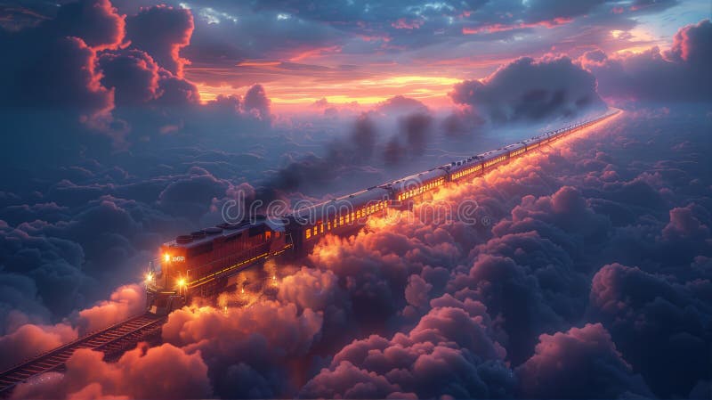 Steam Locomotive Above the Clouds, Evening Magic Lights of Steam from ...