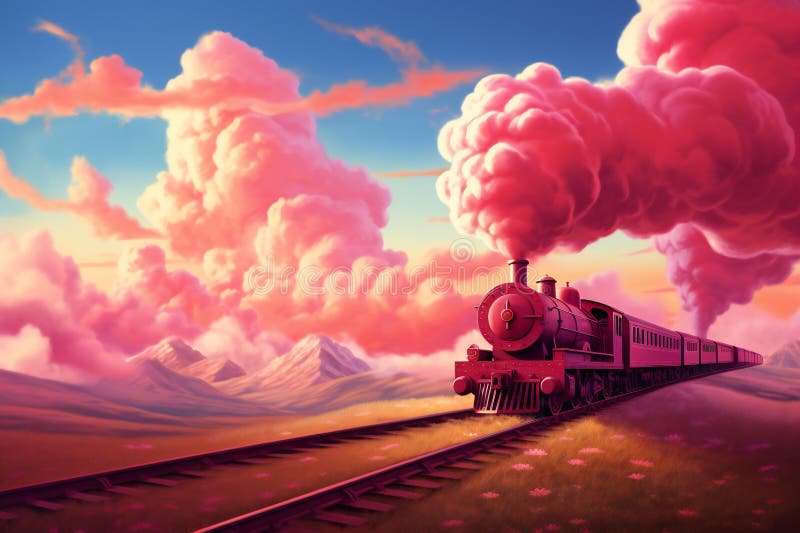 The Steam Locomotive Goes through the Clouds Stock Illustration ...