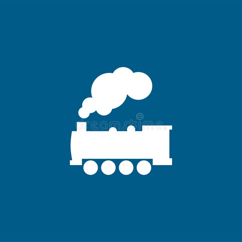 Steam Locomotive Train Icon on Blue Background. Blue Flat Style Vector ...