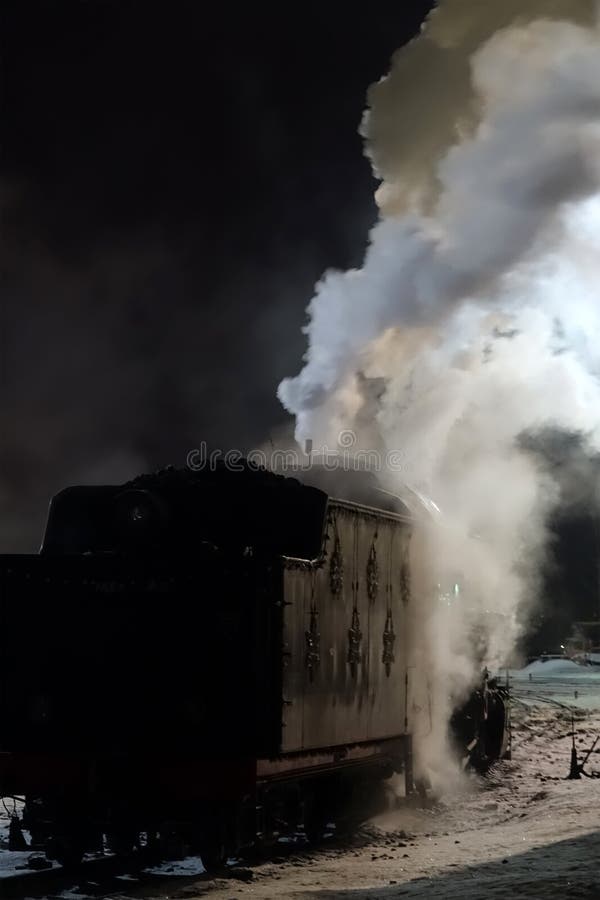 Steam Locomotive Under Steam at Night Stock Photo - Image of classic ...