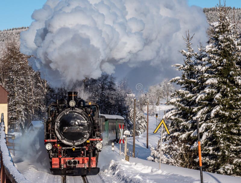 Steam Locomotive in a Winter Landscape Stock Image - Image of fire ...