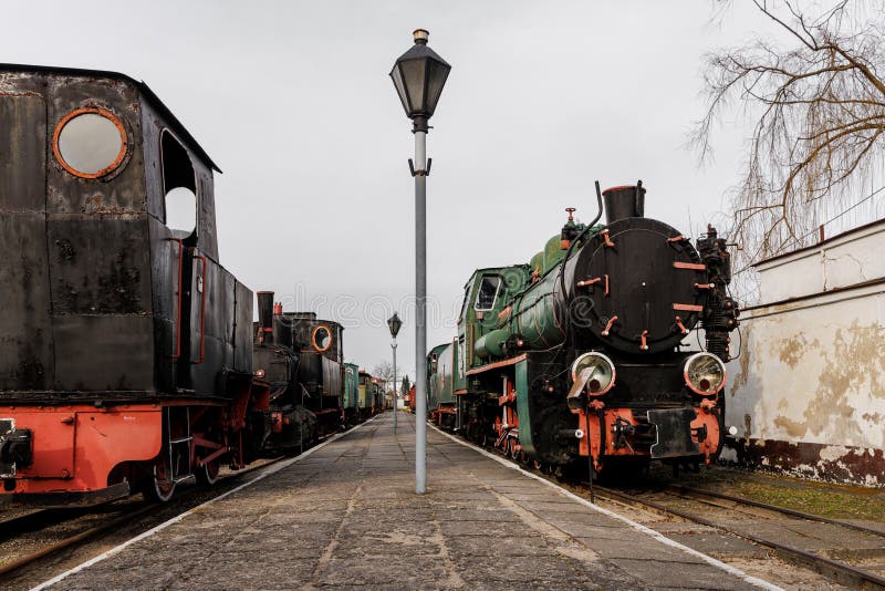 Steam Locomotives at the Railway Station. Editorial Stock Image - Image ...
