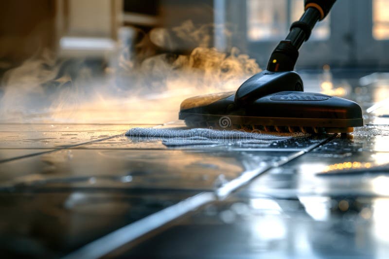 Steam Mop Cleaning a Tiled Floor, with Visible Steam Stock Photo ...
