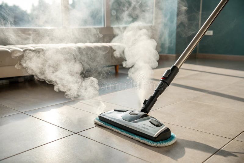 Steam Mop with Vapor Coming Out Stock Illustration - Illustration of ...