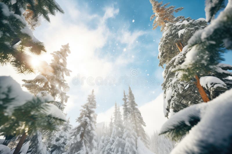 Steam Obscuring View of Snow-laden Pine Trees Stock Photo - Image of ...